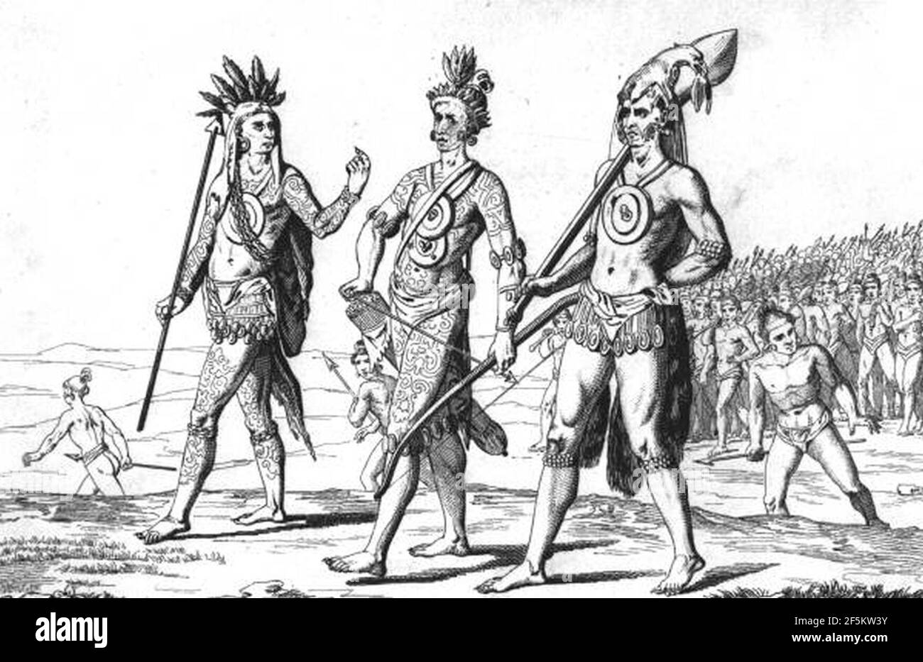 Rc11018 Timucua warriors with weapons and tattoo regalia Stock Photo ...