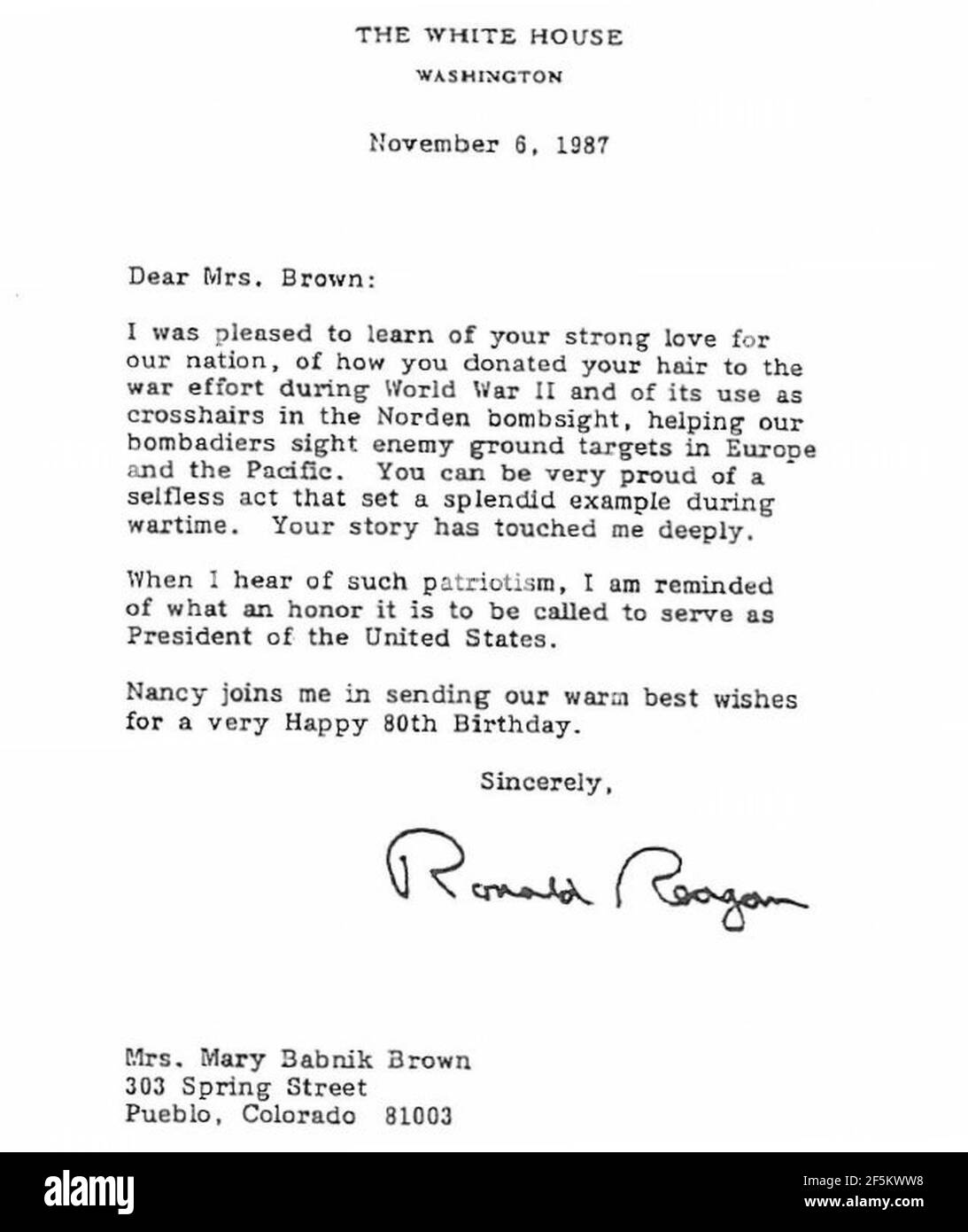 Reagan letter 11 05 1987 Stock Photo - Alamy