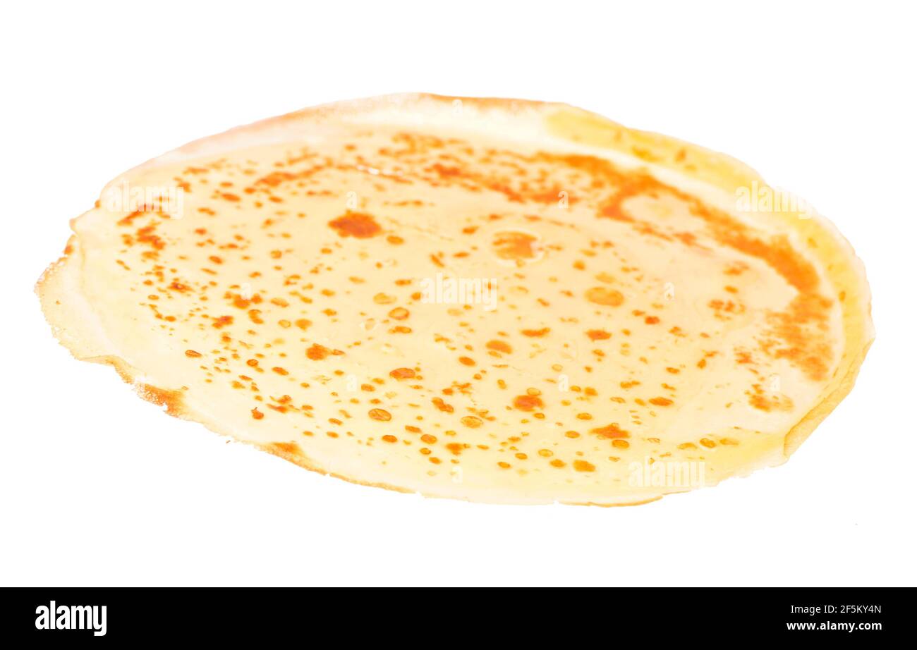 one fresh thin pancake isolated over white background Stock Photo - Alamy