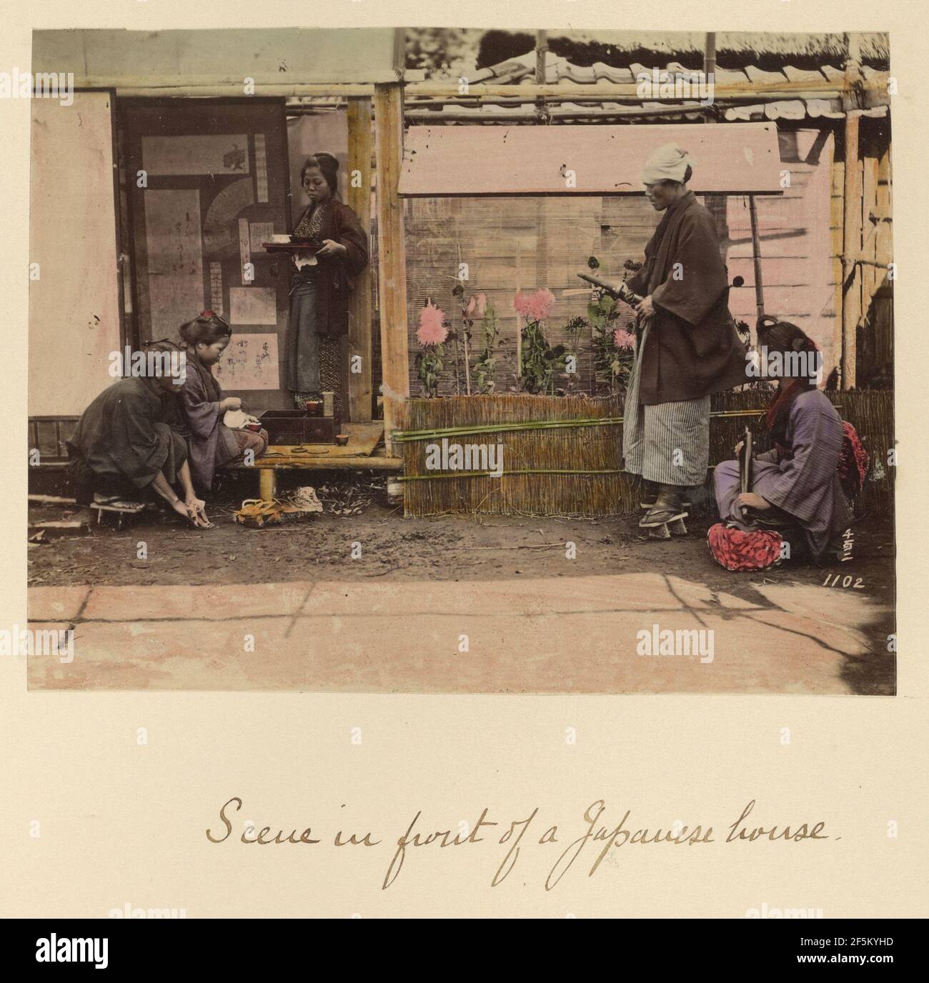 Scene in front of a Japanese house. Shinichi Suzuki (Japanese, 1835 ...