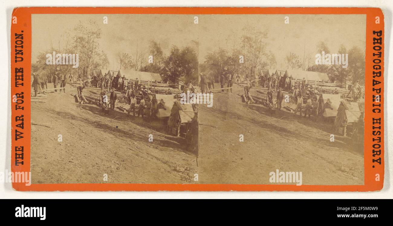 Building a Block House on Company Street, at Ft. Brady, Va.. Studio of ...