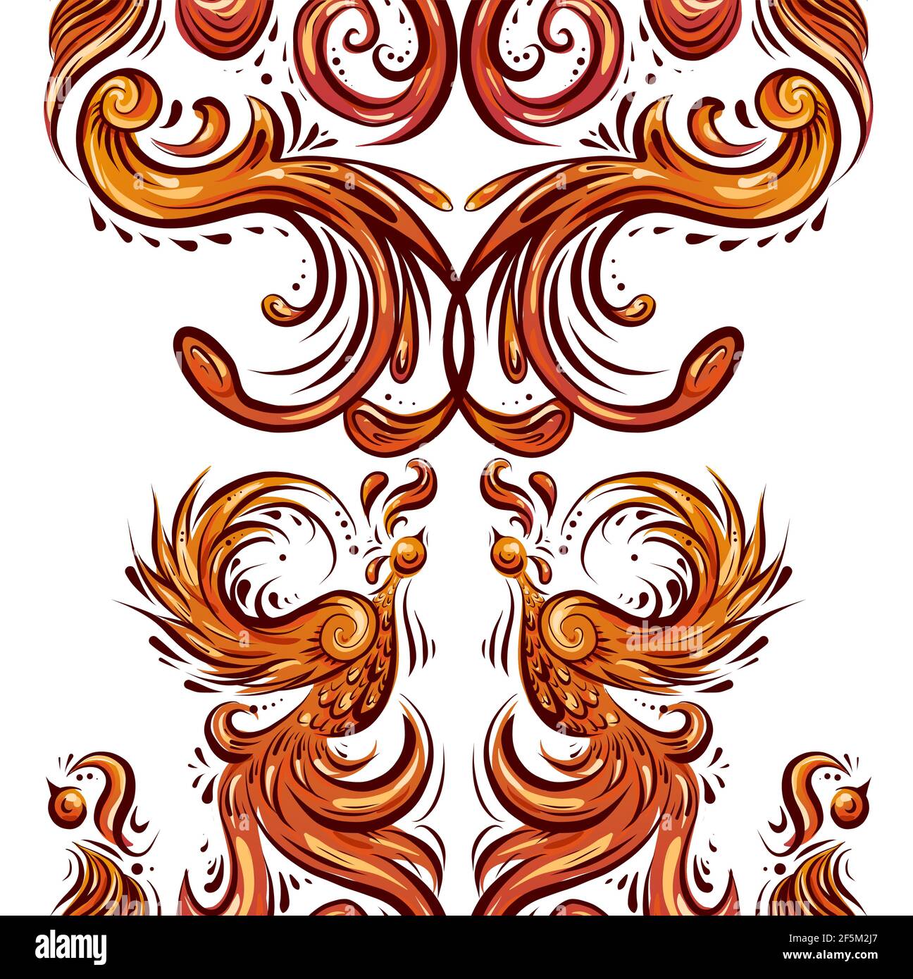 Seamless vertical border with vintage phoenix with curls and feathers ...