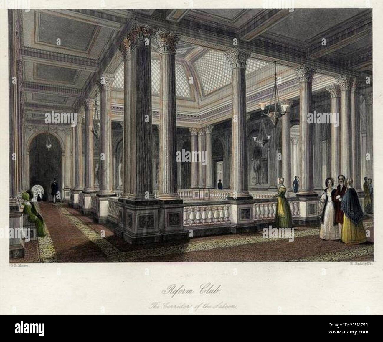 Reform Club. Upper level of the saloon. From London Interiors (1841 ...