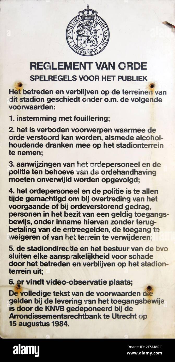 Reglement van orde uit Stadion De Meer, objectnr 1536 Stock Photo - Alamy