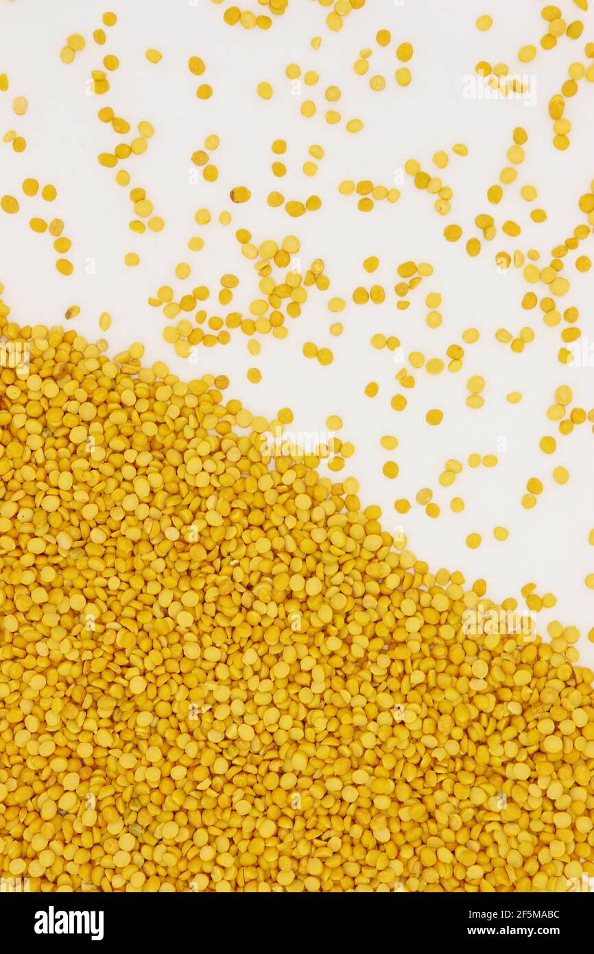 Daal Chana, Heap of yellow split chickpeas isolated on white background ...