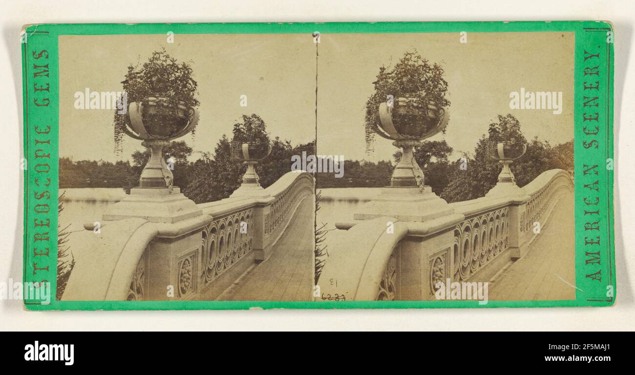 The Rampart of the Bow Bridge, with its Vases of Flowers, Central Park ...
