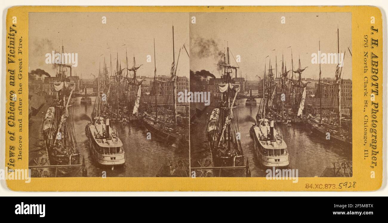 View of Chicago before and/or after the great fire: harbor scene with ...