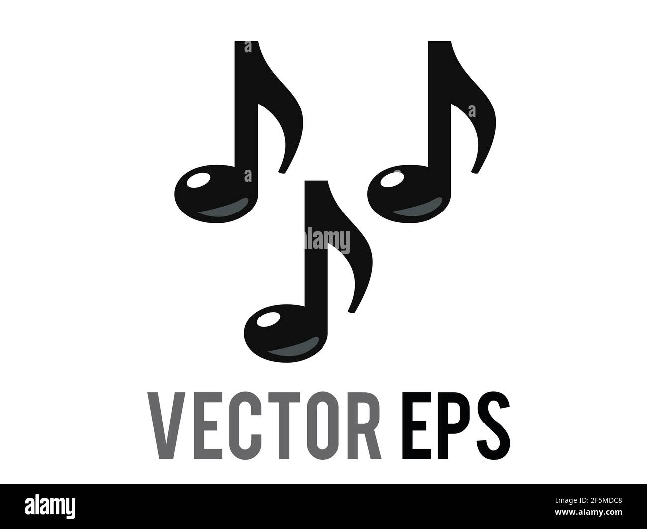 The isolated vector black three eighth notes music note icon, represent ...