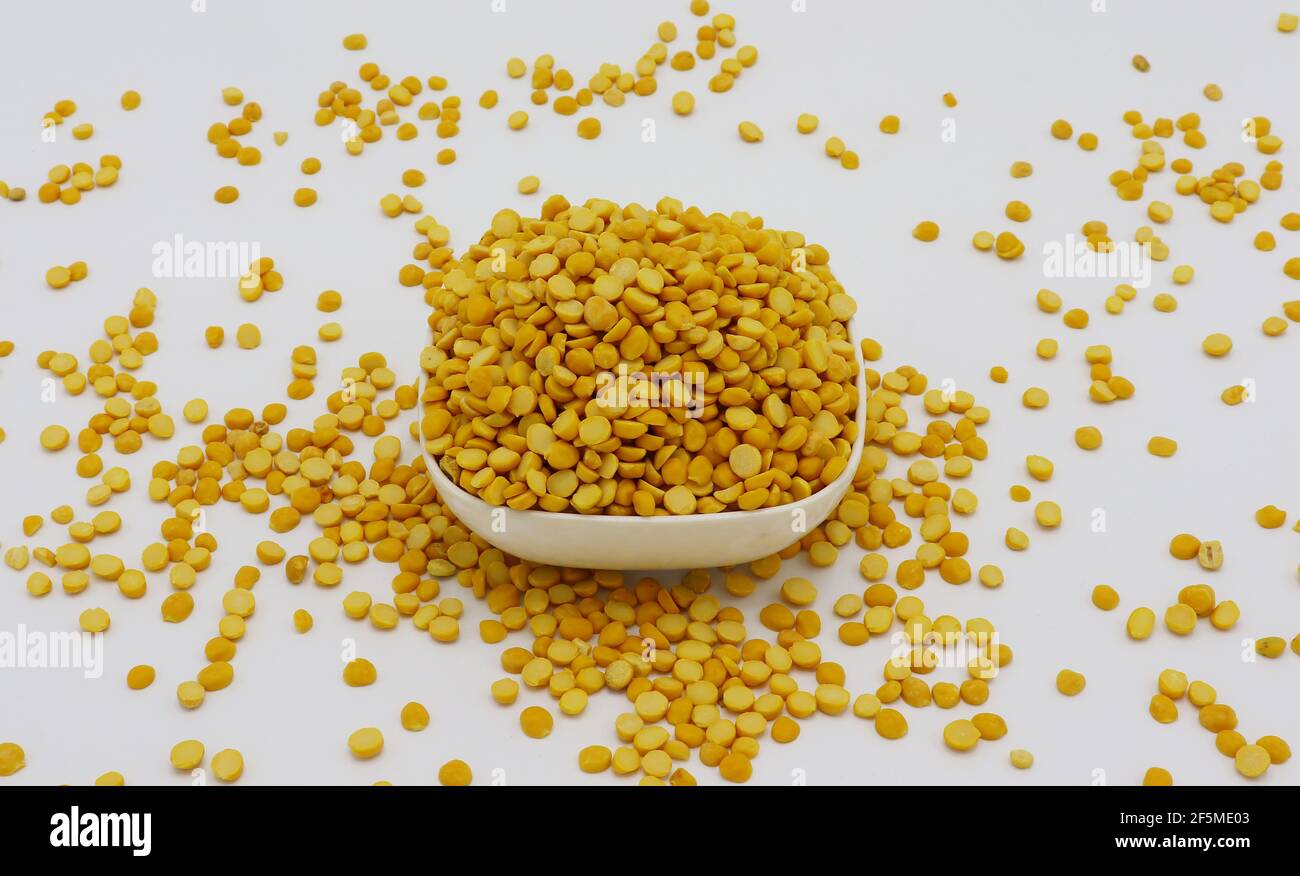 chickpea Also Know as Chana Daal in a white white little bowl isolated ...