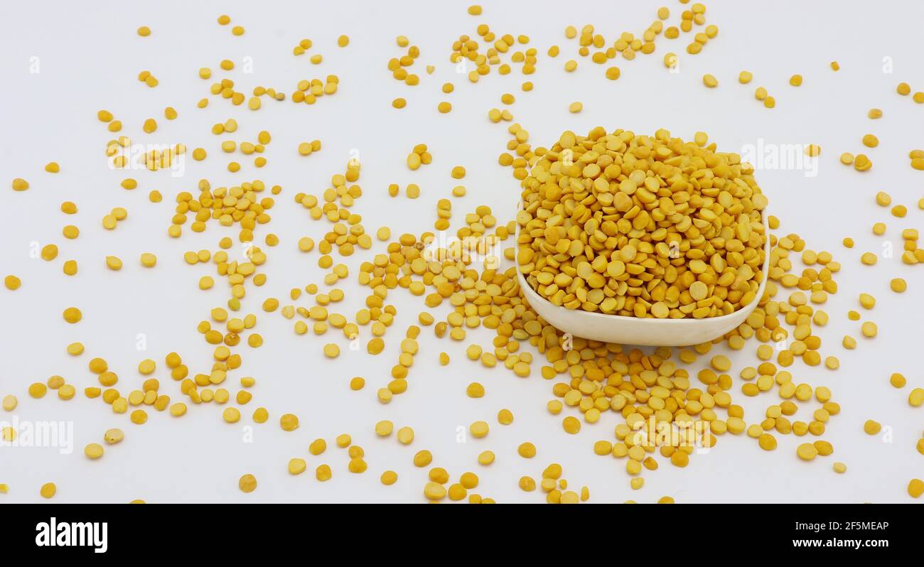 chickpea Also Know as Chana Daal in a white white little bowl isolated ...