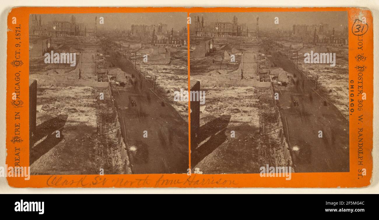 Great Fire in Chicago, October 9th, 1871. Clark St. north from Harrison ...