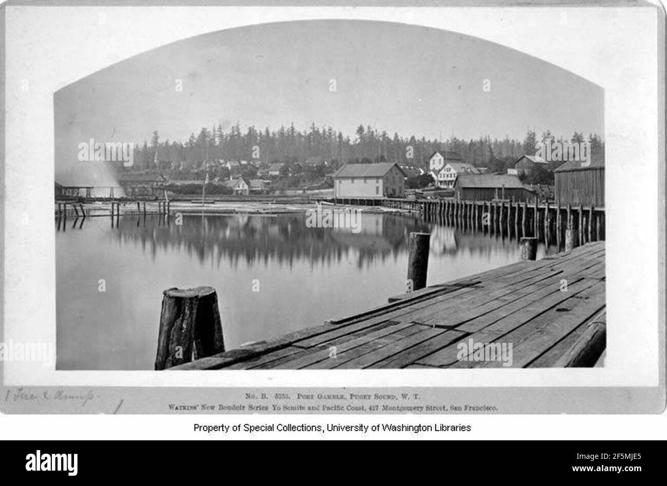 Puget Mill Co wharf, sawmill and log pond, Port Gamble, ca 1882 ...