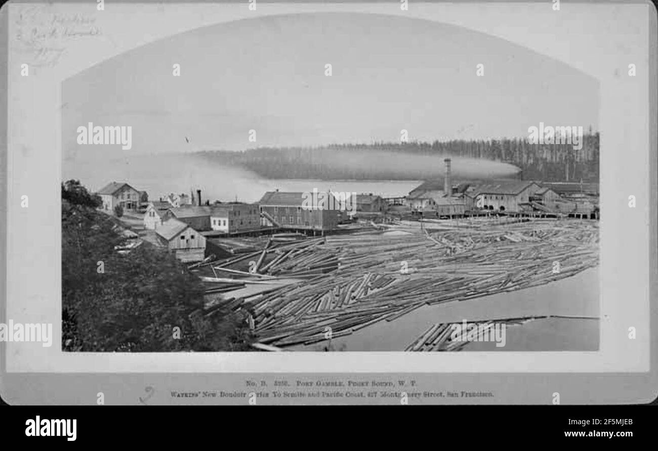 Puget Mill Co sawmill and log pond, Port Gamble, ca 1882 (WASTATE 1612 ...