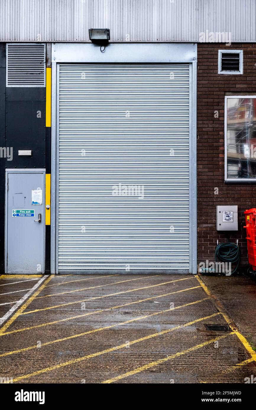 London UK, March 26 2021, Entrance To A Warehouse Or Storage Unit Steel ...