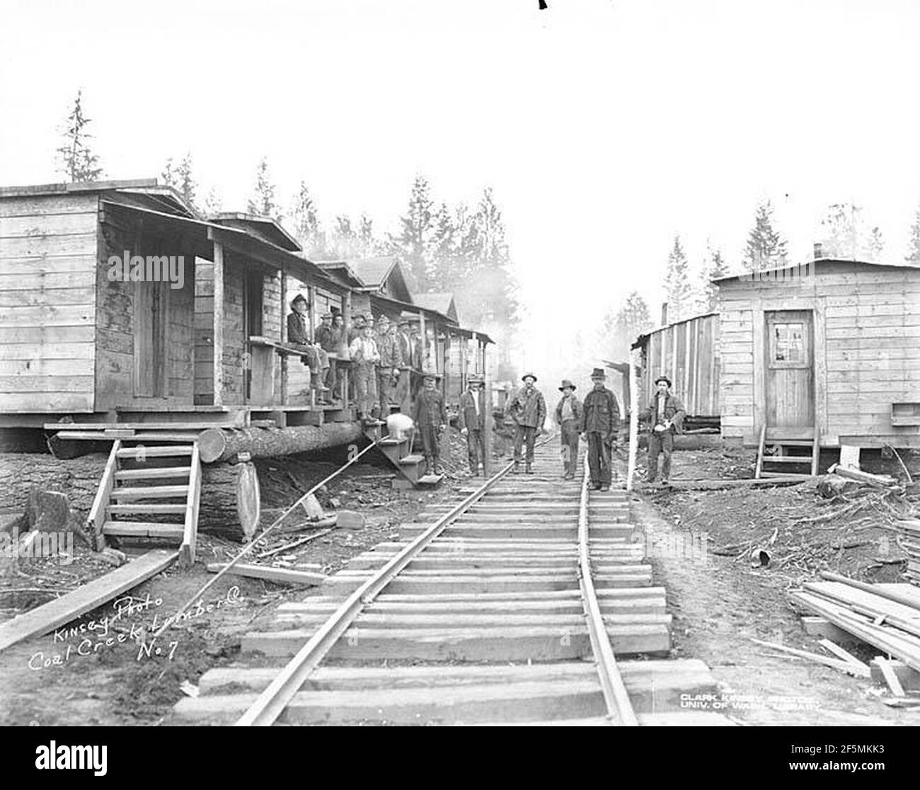 Railroad logging camp, Coal Creek Lumber Company, ca 1921 (KINSEY 43 ...