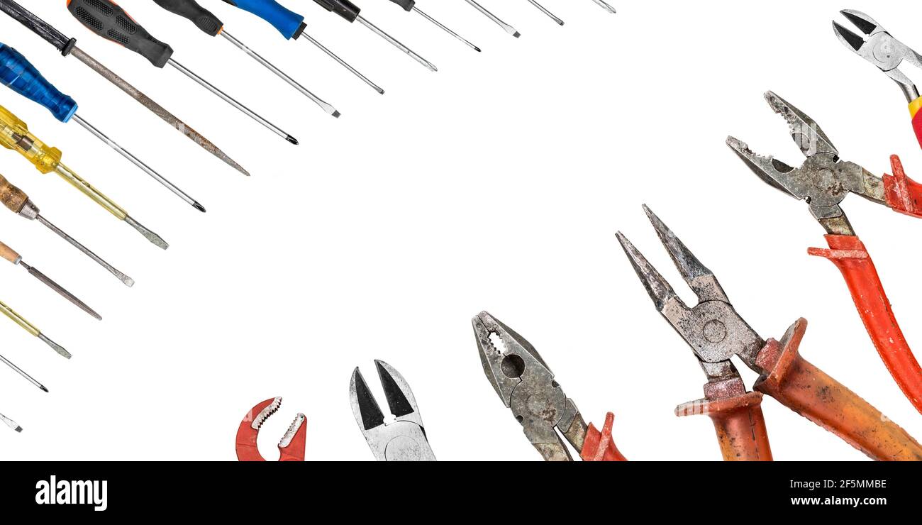 Work tools isolated on white background Stock Photo - Alamy