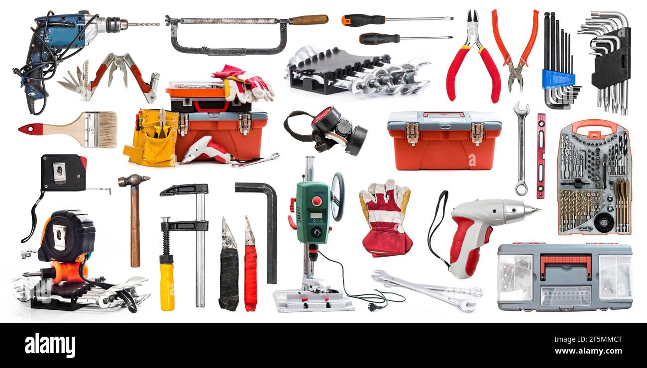 Work tools isolated on white background Stock Photo - Alamy