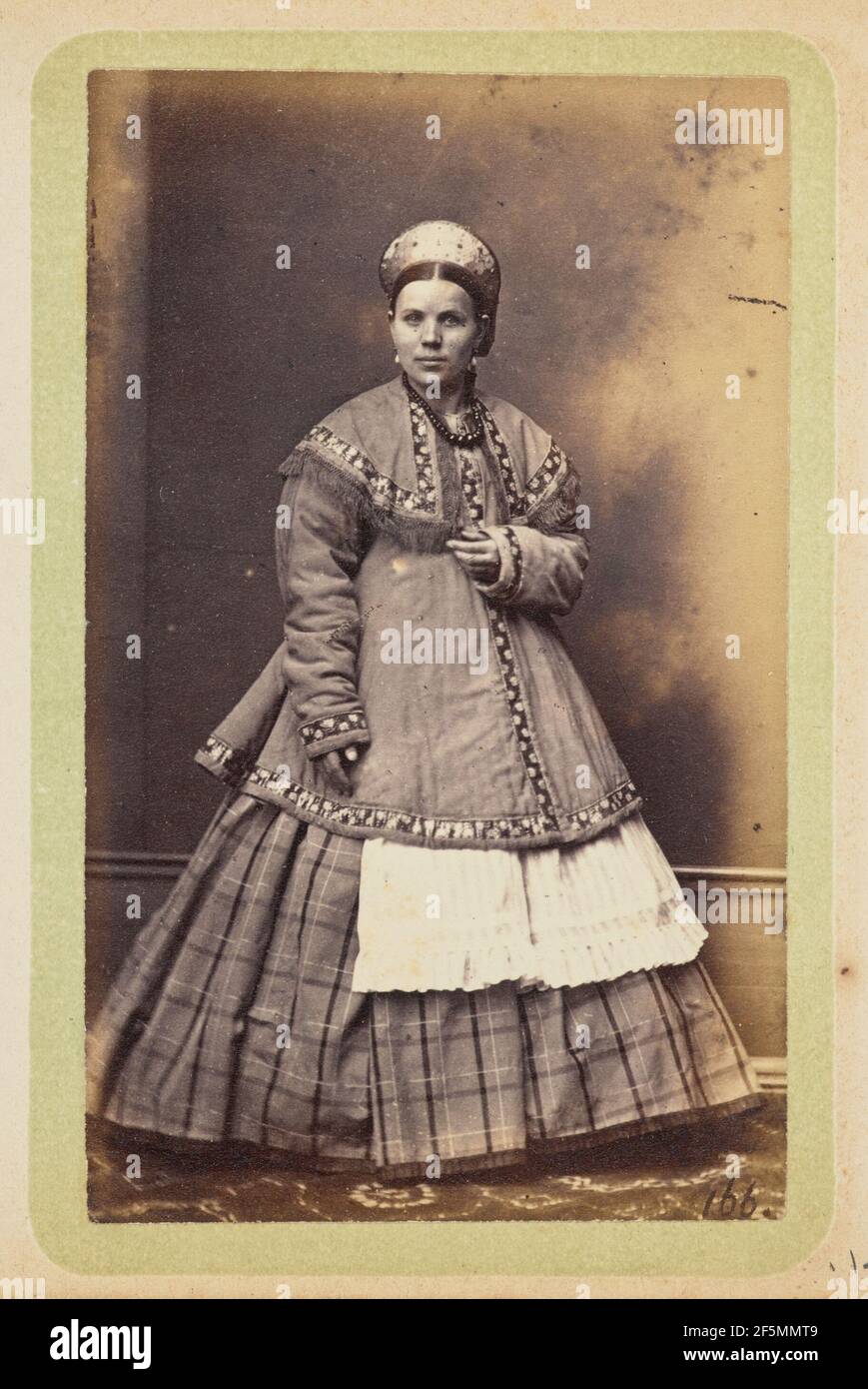 Woman wearing embroidered jacket and kokoshnik. William Carrick ...