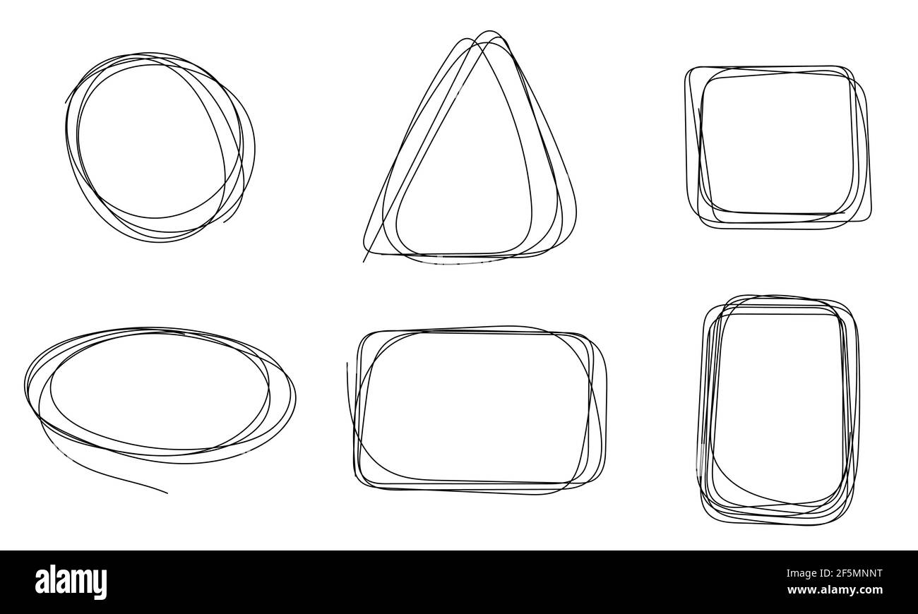 Set of vector hand drawn simple design elements. Circle, oval, square ...