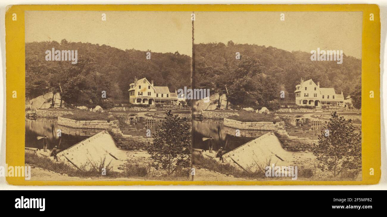 The Beauties of the Ramapo, Erie Railway. The Dam and Terrace House at ...