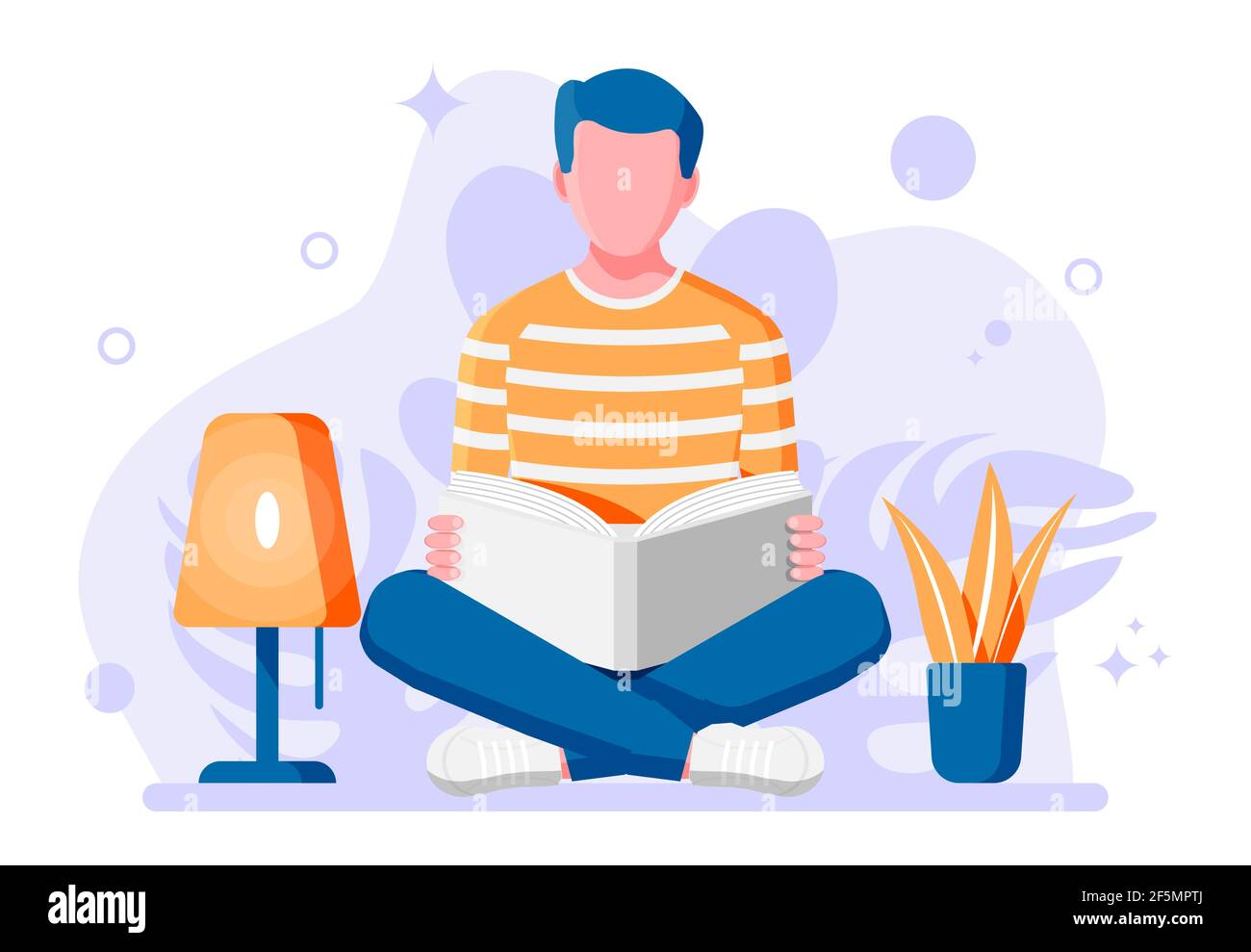 Young man sitting cross-legged and read book Stock Vector Image & Art ...