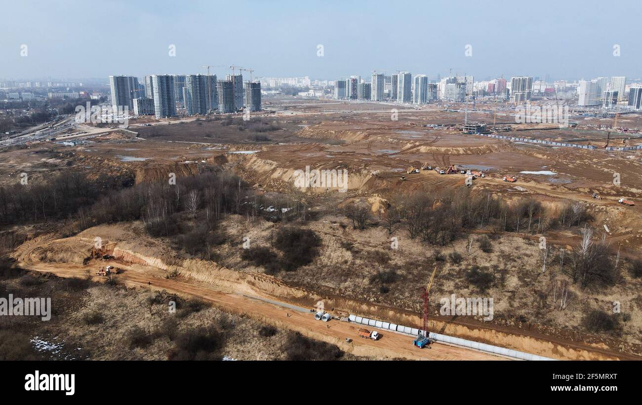 Construction of a large residential area. The construction site is ...