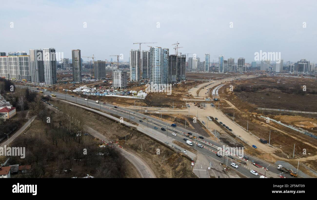 Construction of a large residential area. The construction site is ...