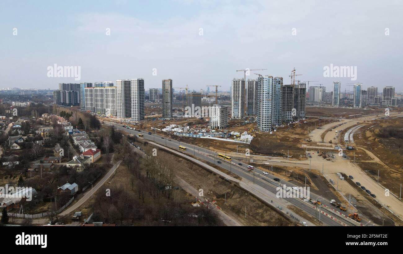 Construction of a large residential area. The construction site is ...