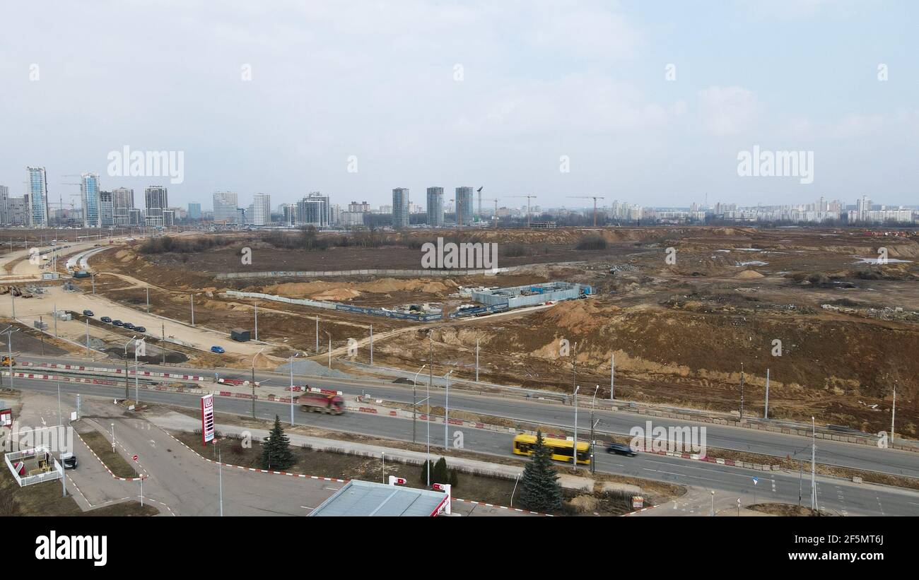 Construction of a large residential area. The construction site is ...
