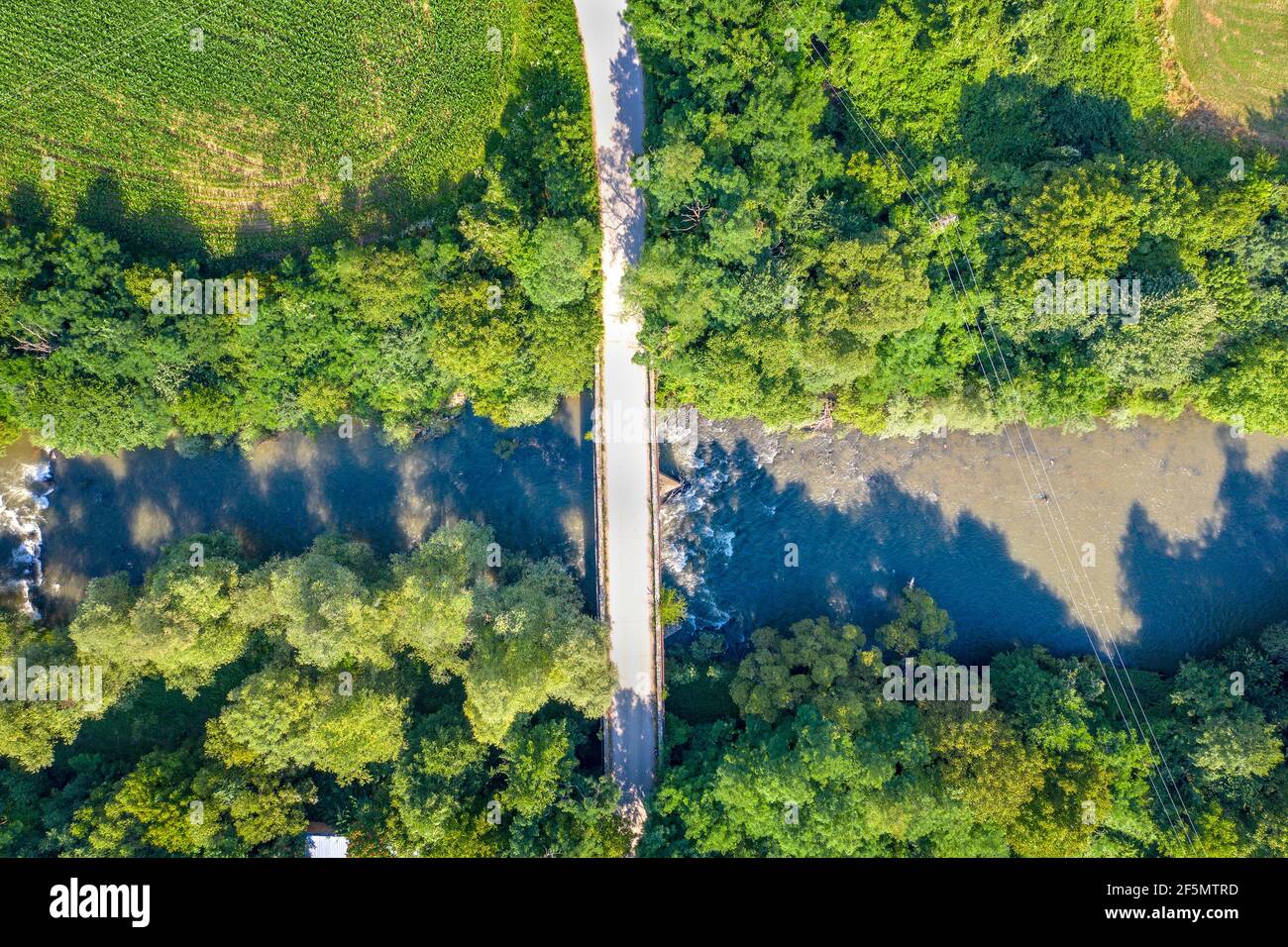 Aerial view of the bridge through the river. Top-down Stock Photo - Alamy
