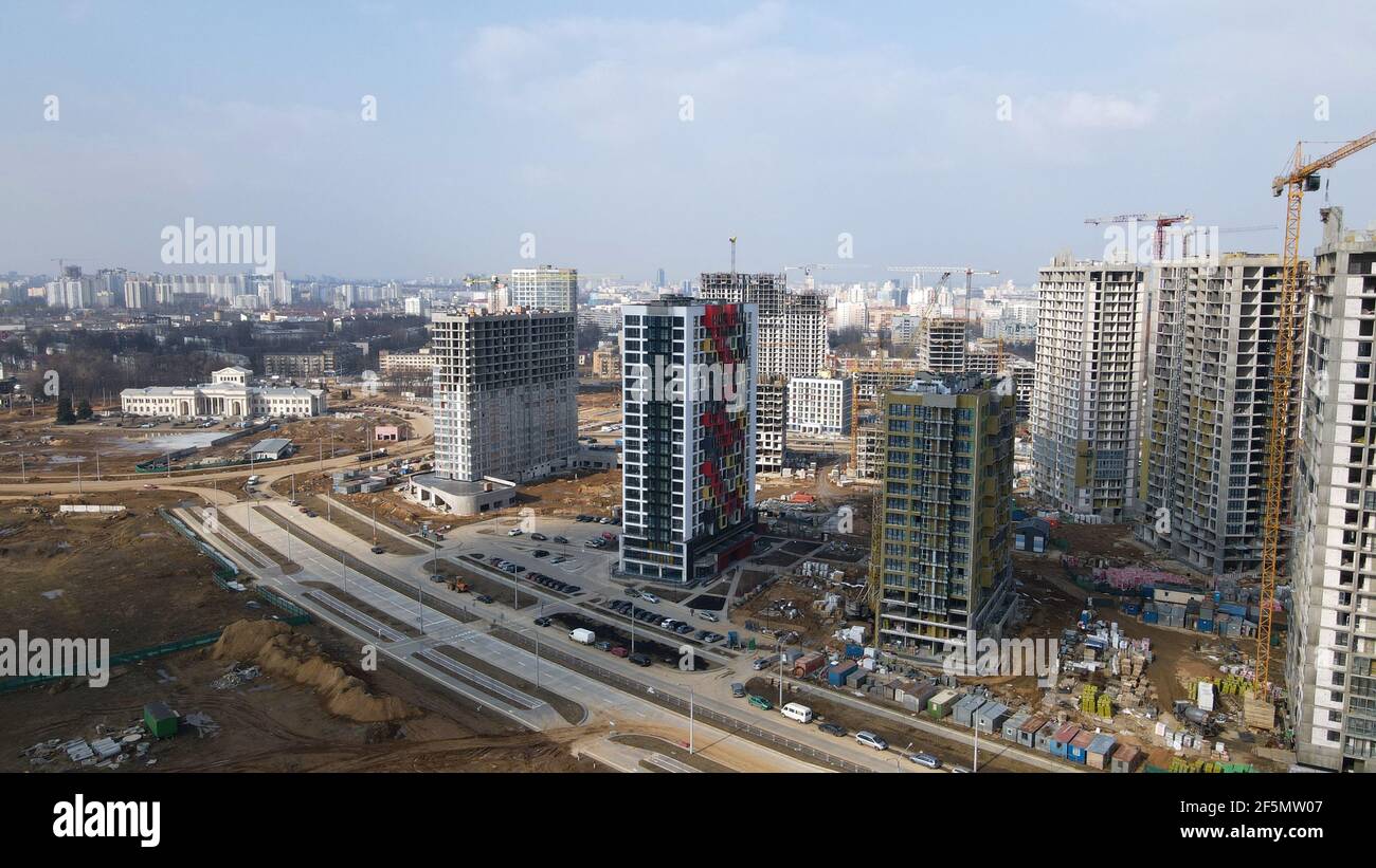 Construction of a large residential area. The construction site is ...