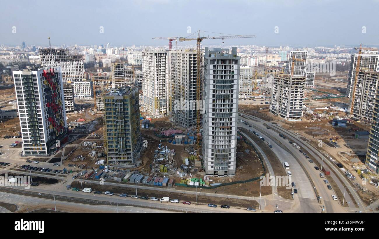 Construction of a large residential area. The construction site is ...