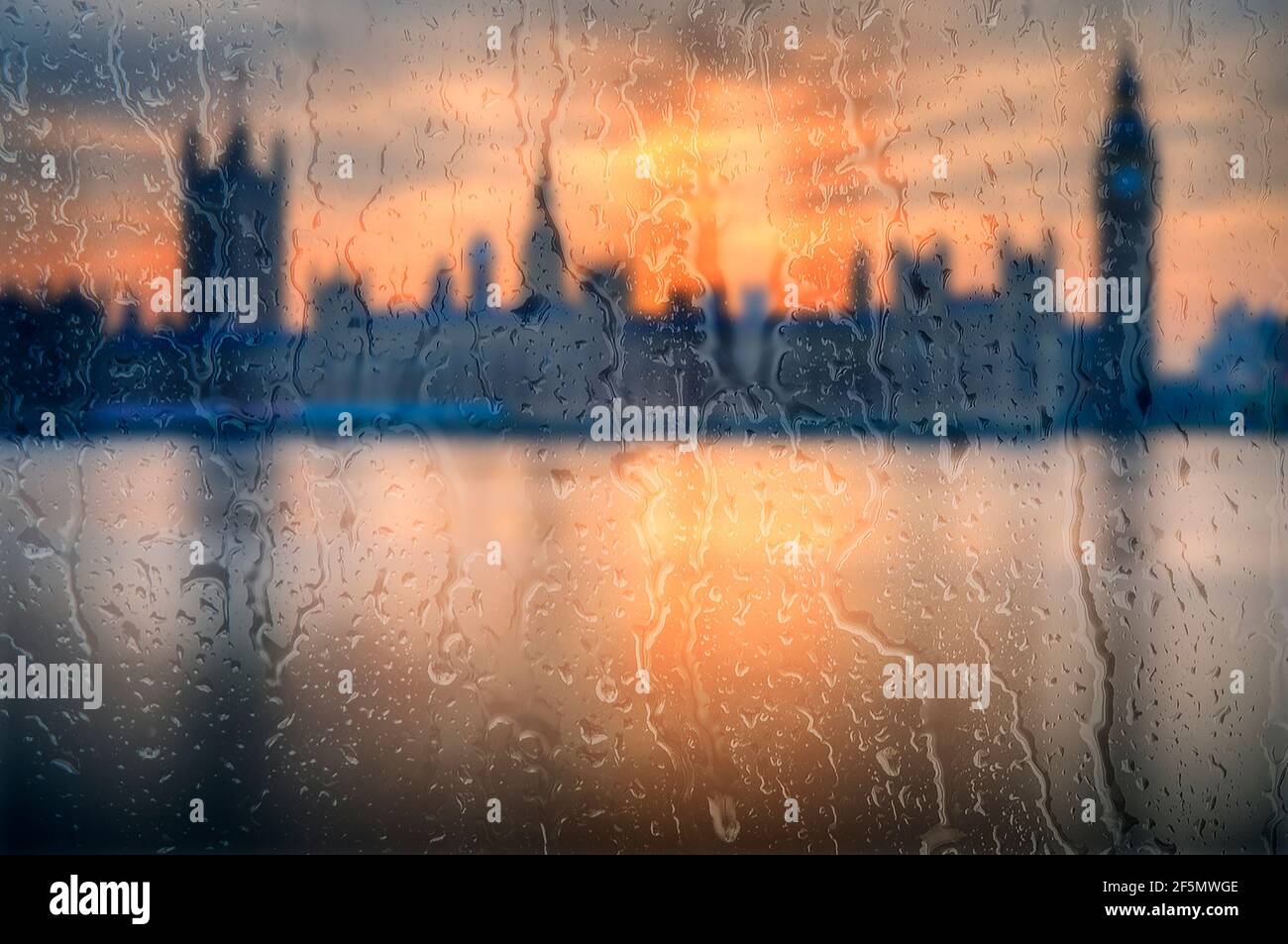 Beautiful landscape conceptual view of London City through glass window ...