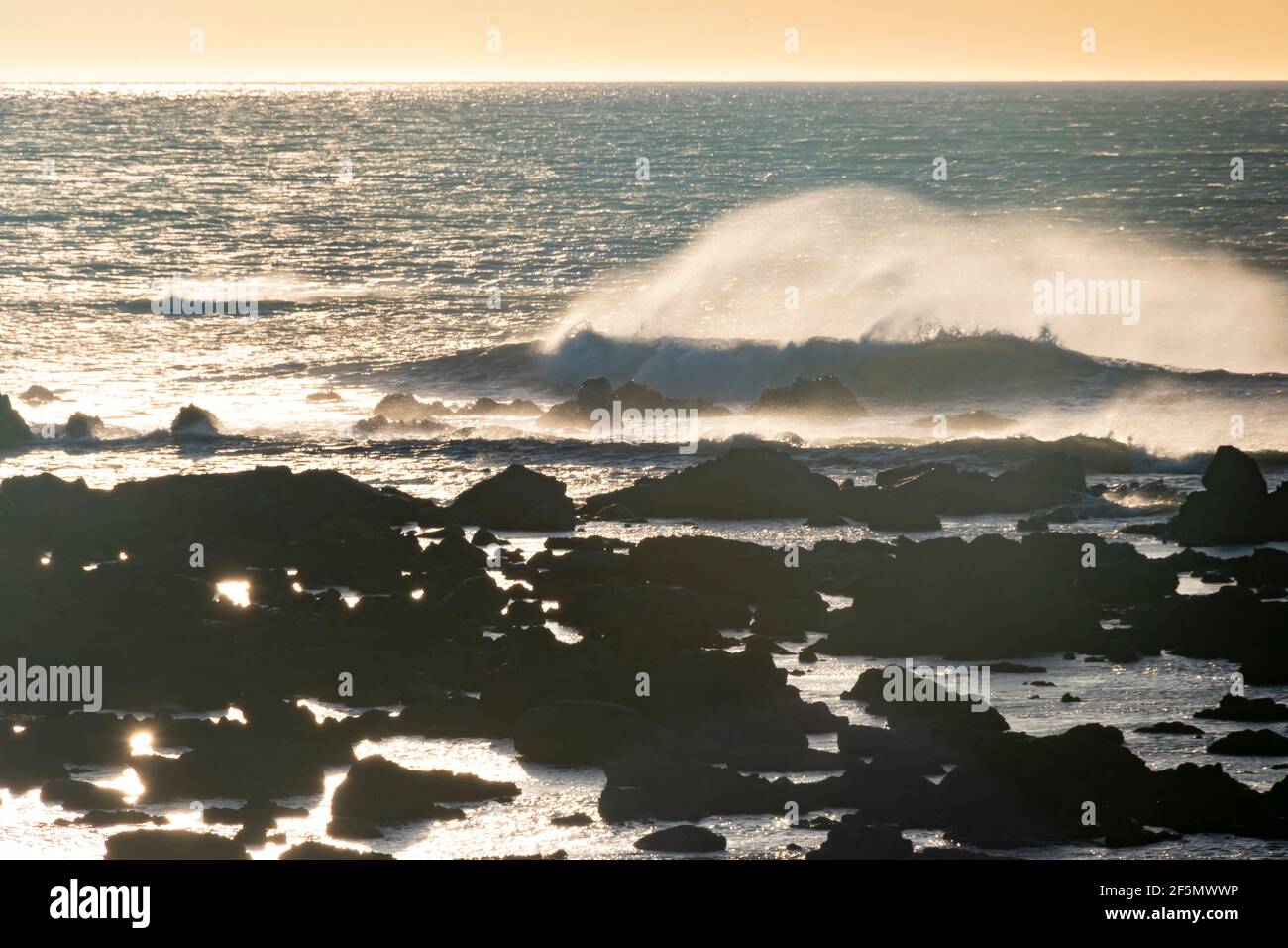 Windblown breaking wave, Glenburn, Wairarapa, North Island, New Zealand ...