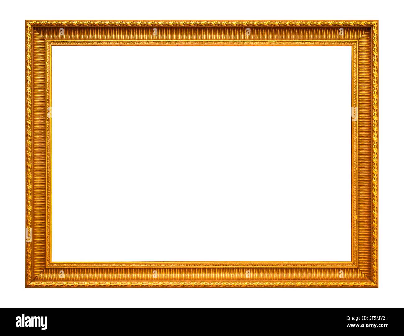Rectangular empty wooden and gold gilded frame isolated on white ...