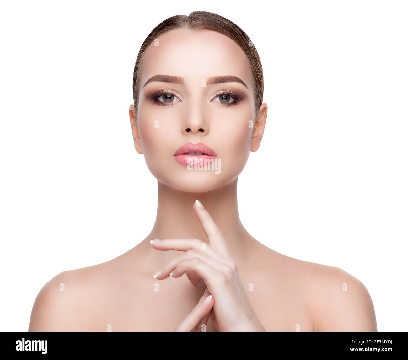 Beauty Portrait of Young Woman with Perfect Clean Fresh Skin close up ...