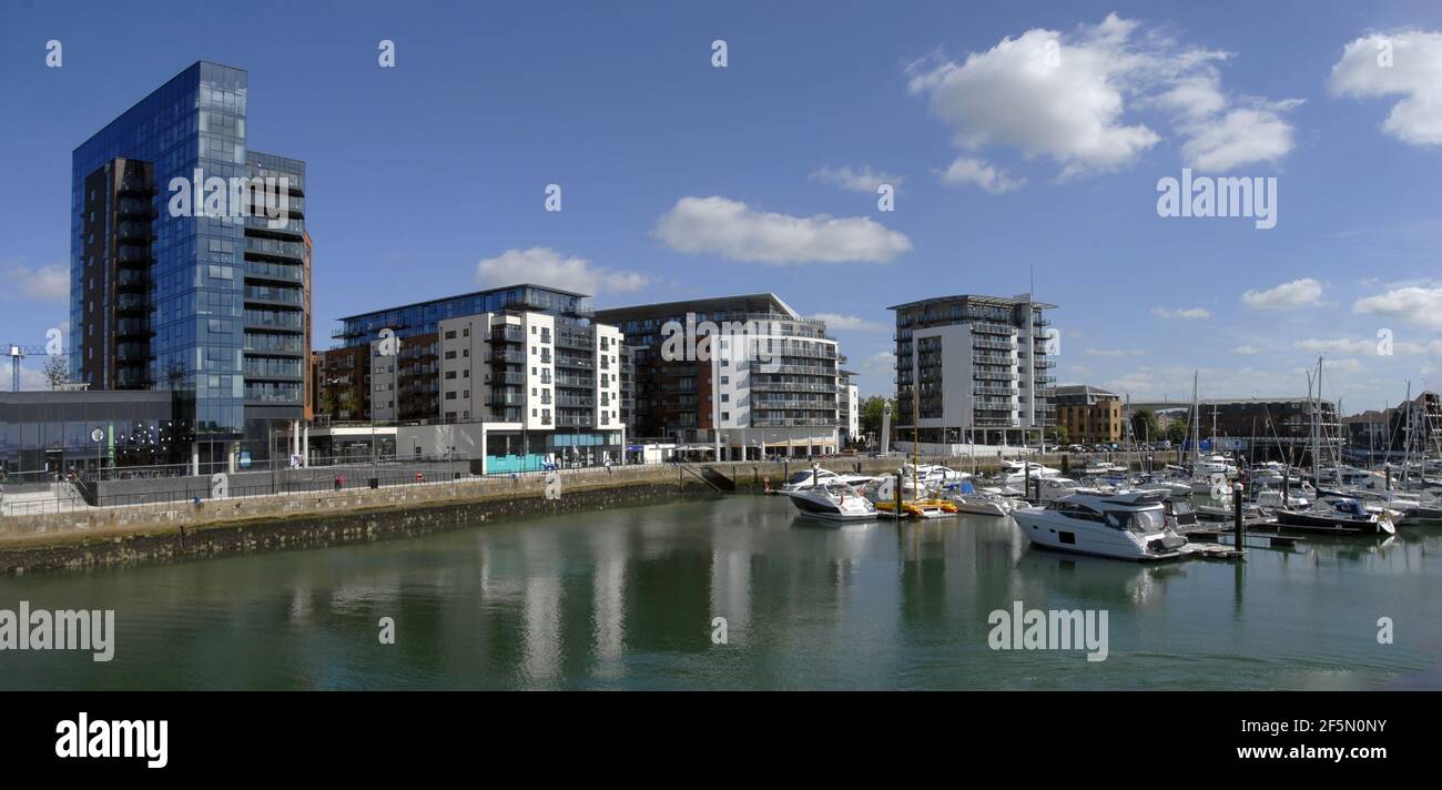 Panorama of waterfront development, Southampton, Hampshire, England ...