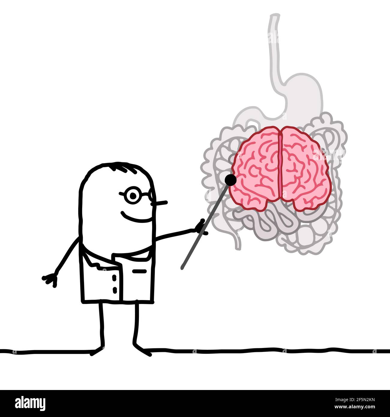 Hand drawn Cartoon Doctor Explaining that Bowel is like a second Brain ...