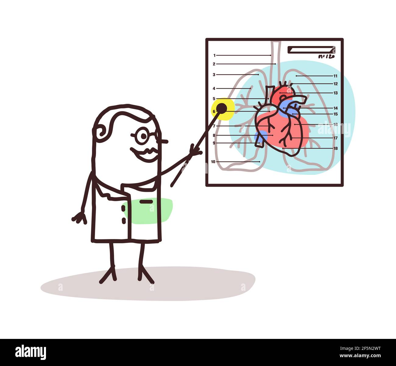 Hand drawn Cartoon Doctor explaining the Cardiac System Stock Vector ...