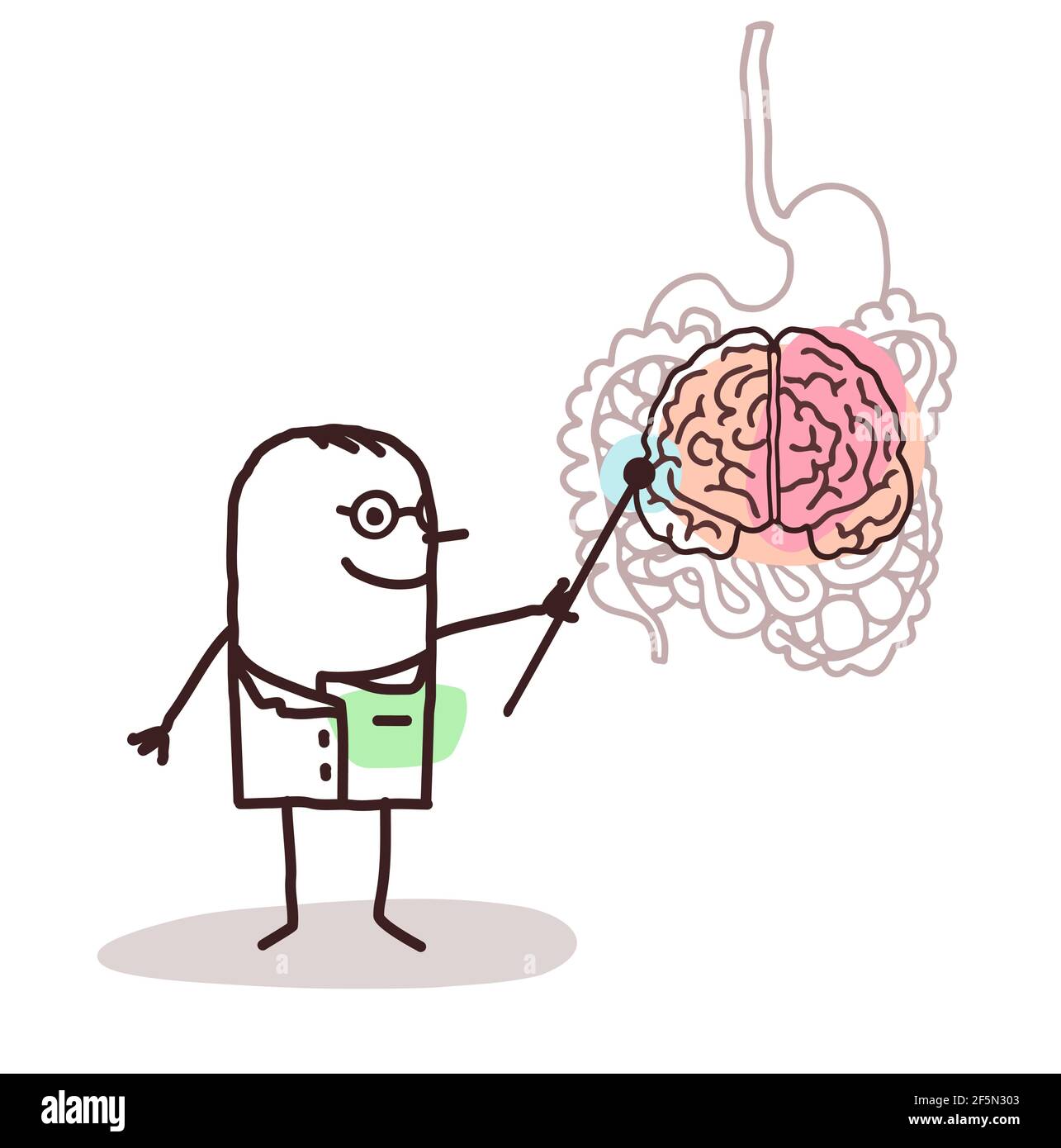 Hand drawn Cartoon Doctor Explaining that Bowel is like a second Brain ...