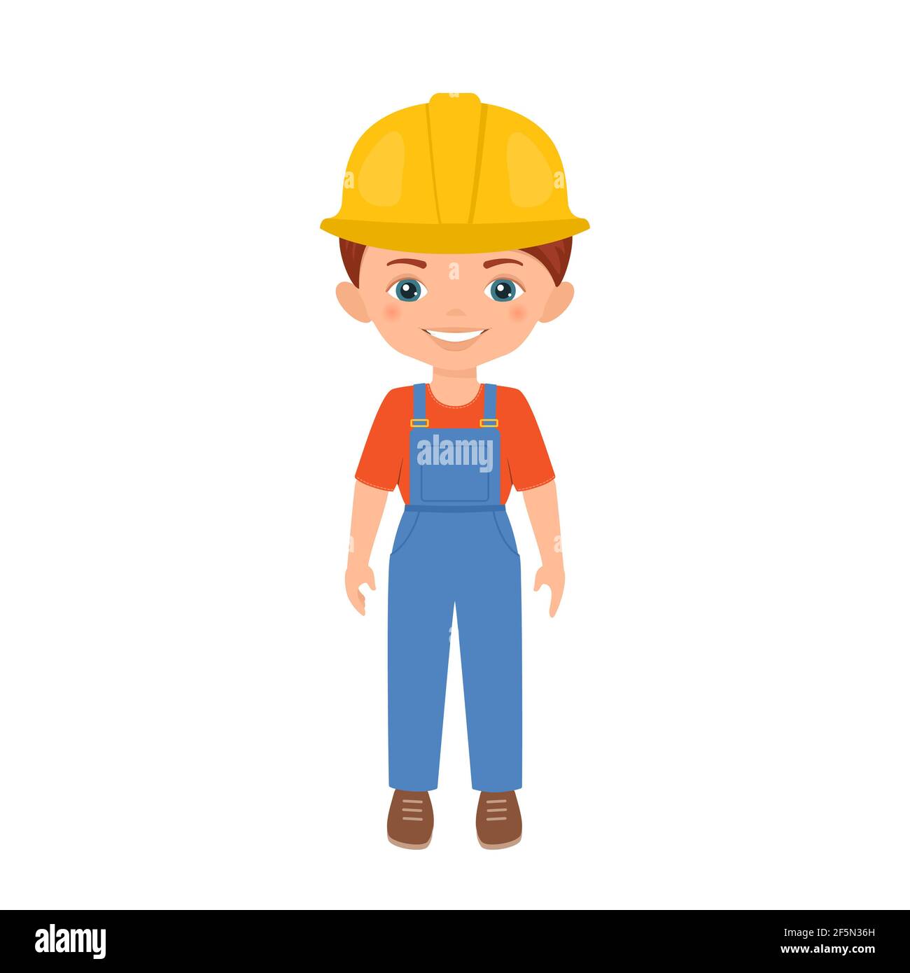 Cute boy character in workwear isolated on white background. Flat ...