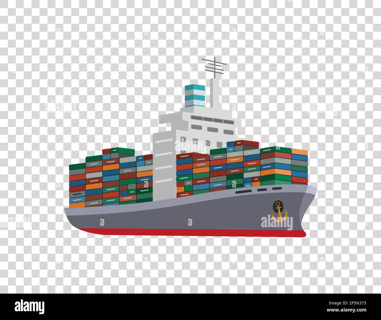 Dry cargo container ship on transparent background. Vector illustration ...