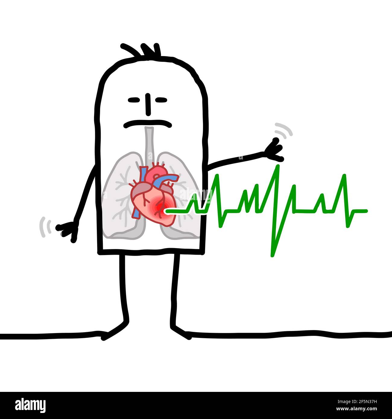 Hand drawn Cartoon Man suffering because of Cardiac problems Stock ...