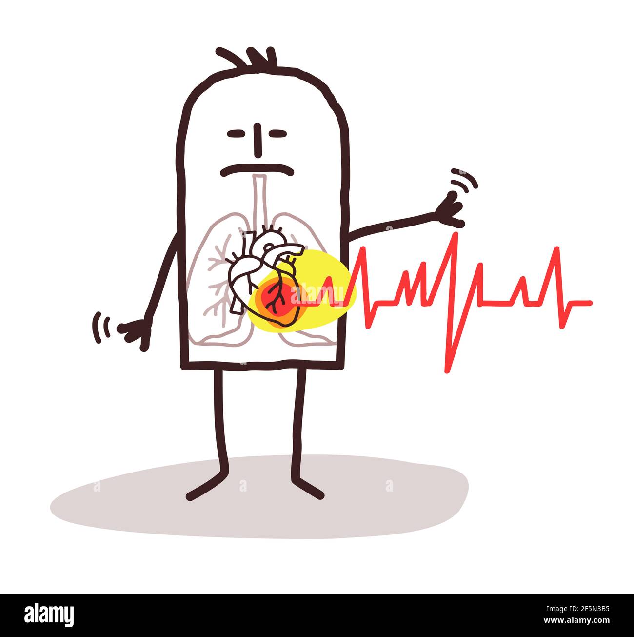 Hand drawn Cartoon Man suffering because of Cardiac problems Stock ...