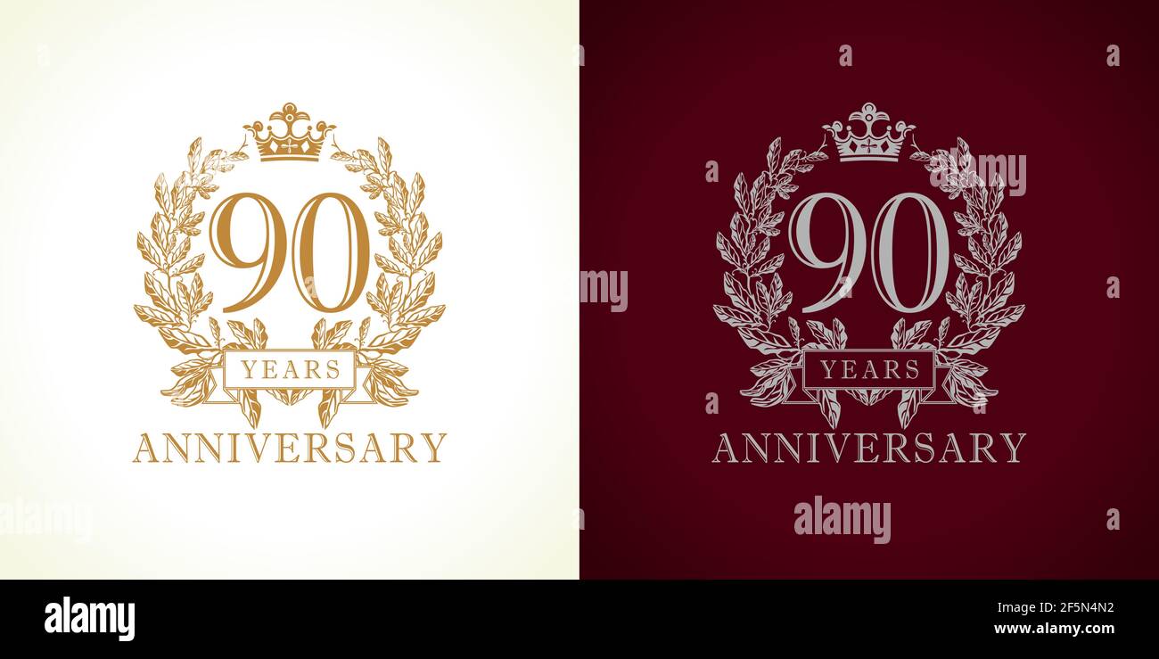 90 years old luxury logotype. Congratulating 90th numbers gold color ...