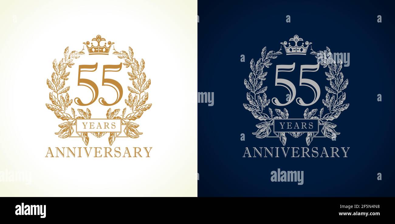 55 years old luxury logotype. Congratulating 55th numbers gold color ...