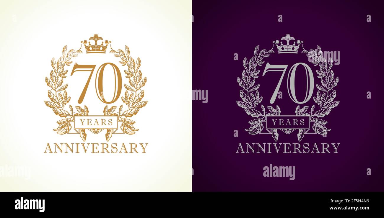70 years old luxury logotype. Congratulating 70th numbers gold color ...