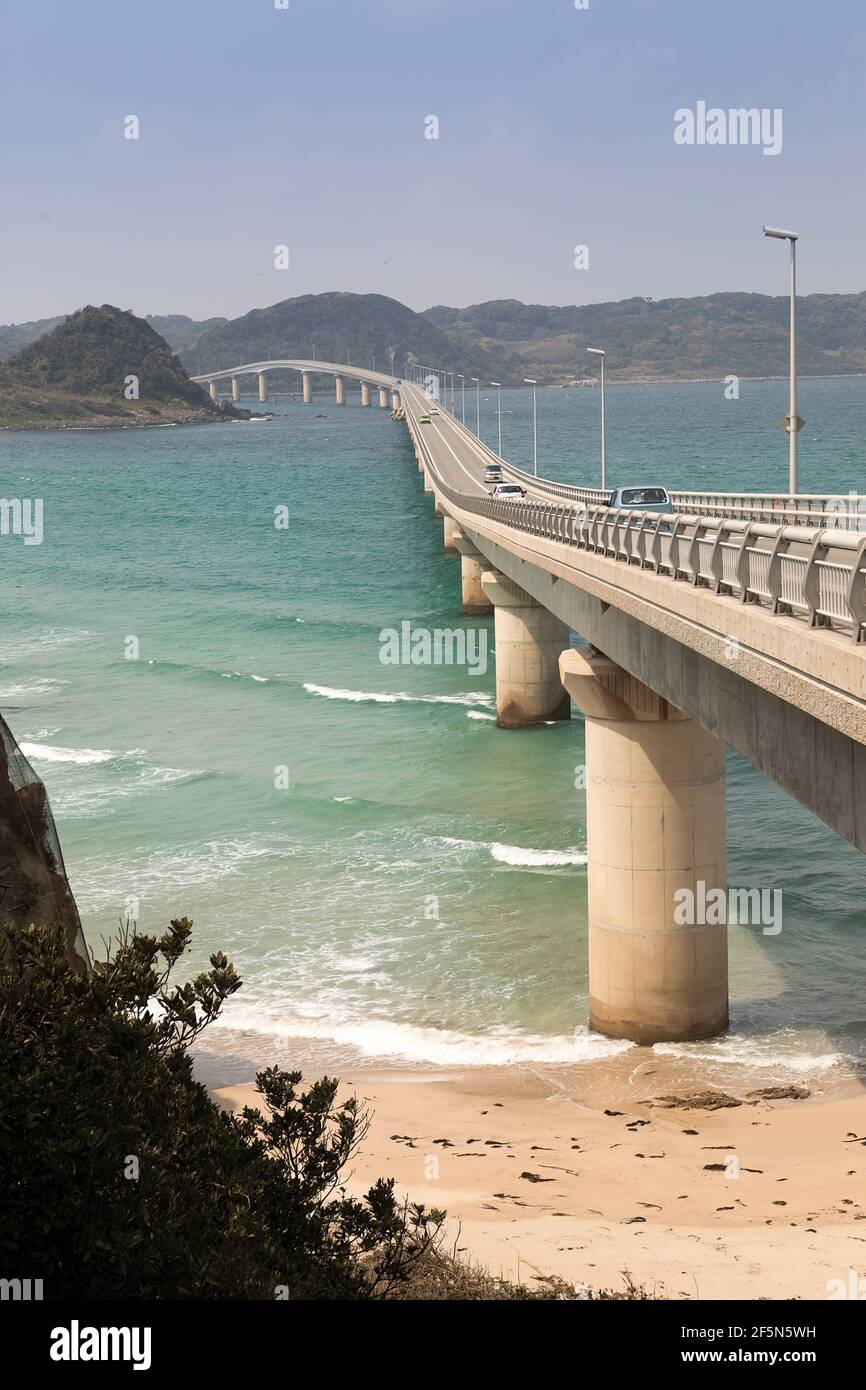 Bridge over Amagaseto Strait with Hato Island from Tsunoshima ...