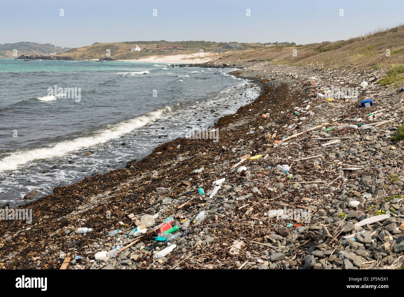 Plastic wate and litter on coast at Tsunoshima island, Japan Stock ...