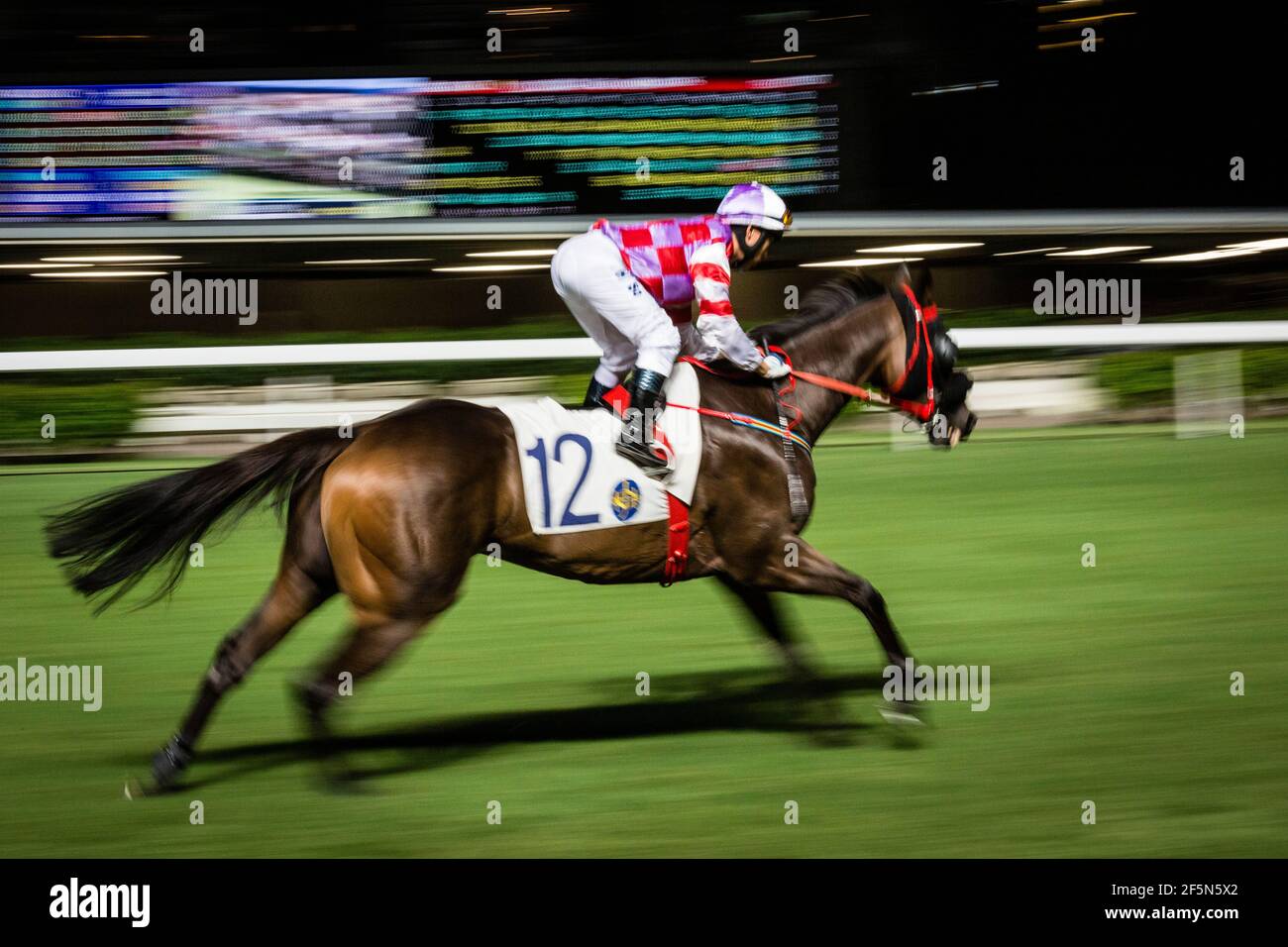 Horse Racing at night in Hong Kong Happy Valley Jockey Club Stock Photo ...